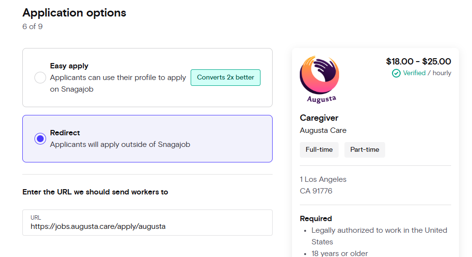 Snagajob - How to place your Augusta URL as the apply method – Augusta
